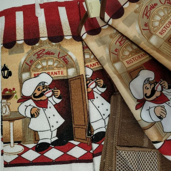 Home Collection | Kitchen | Fat Chef Kitchen Set 6 Pc Towels Oven Mitts ...